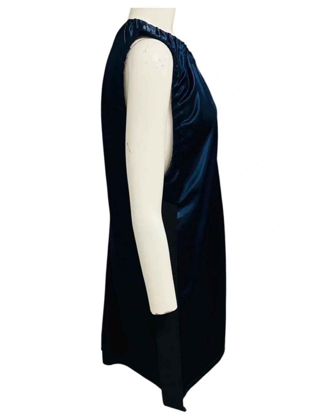 Celine | Dresses | Celine Navy Blue Ruched Sleeveless Satin Mini Dress ...